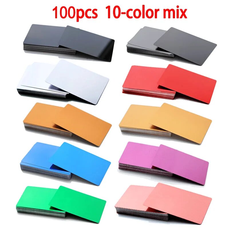 Металлические визитные карточки из алюминия, 100 шт. Mix colors