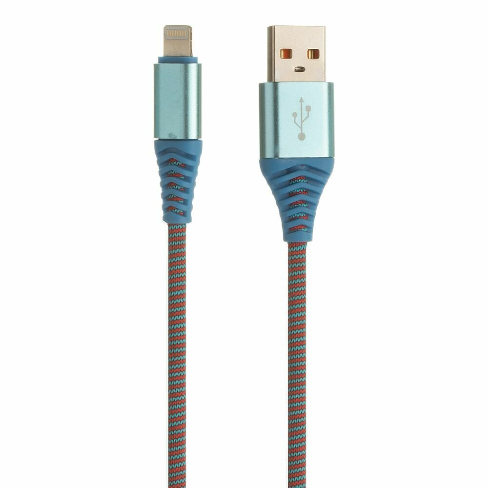 USB кабель "LP" для Apple Lightning 8-pin "Носки" (голубой/блистер)