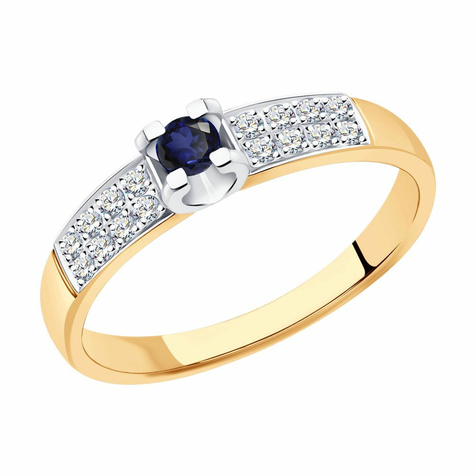 Кольцо, красное золото, 585 проба, сапфир, бриллиант