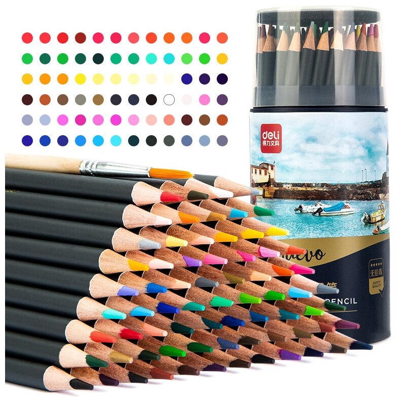 Акварельные карандаши Deli Nuevo 68114 72 цвета, металлическая туба