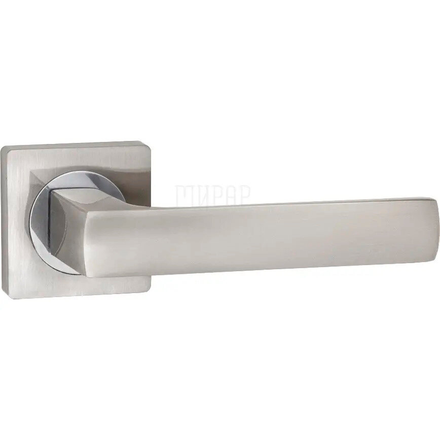 Дверная ручка Ajax (Аякс) на квадратной розетке "ERGO" JK матовый никель + хром