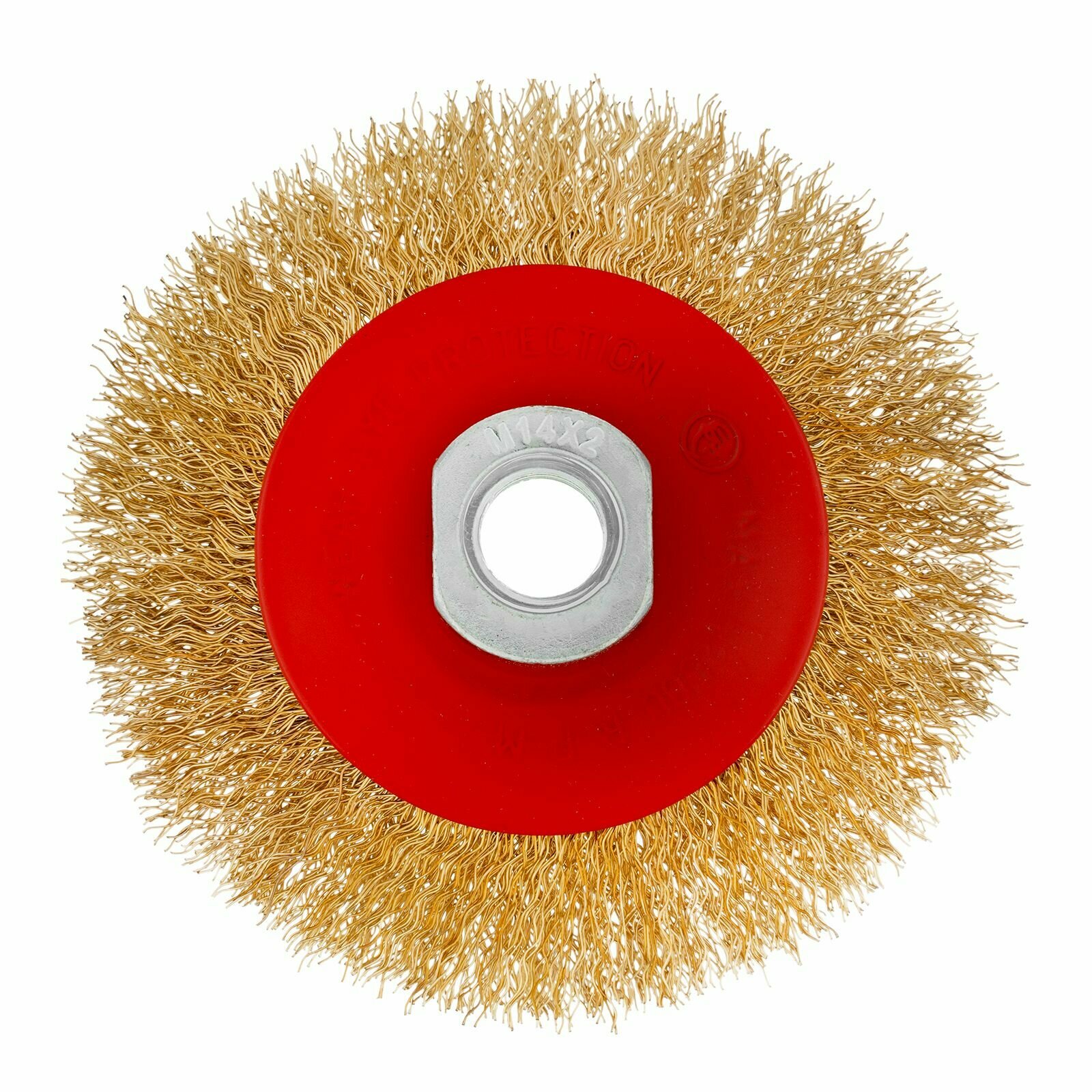 Корщетка для УШМ 100мм тарелка М14 (MATRIX) /латунир. проволока 0,3мм арт. 74608/