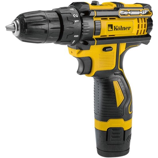 Kolner Дрель-шуруповерт аккум. 12В, 29 Нм, KCD 12/2C, БЗП 0,8-10 мм, 0-350/1350 об/мин, 2 скорости, подсветка (2х1.5 Ач, зу, кейс)