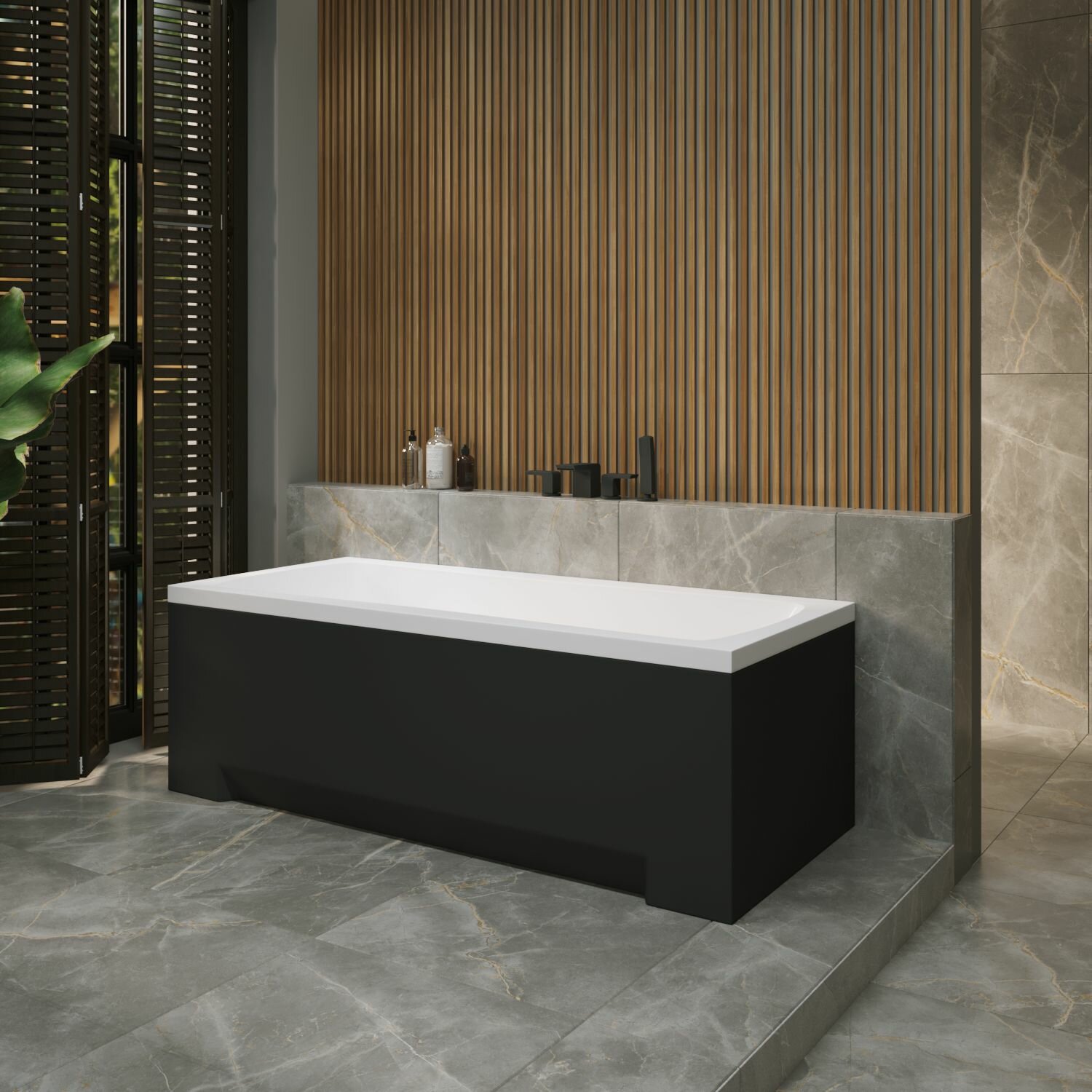 Ванна акриловая 170х70 Helmken Luna комплект 3 в 1: прямоугольная ванна, ножки, лицевой экран черного цвета