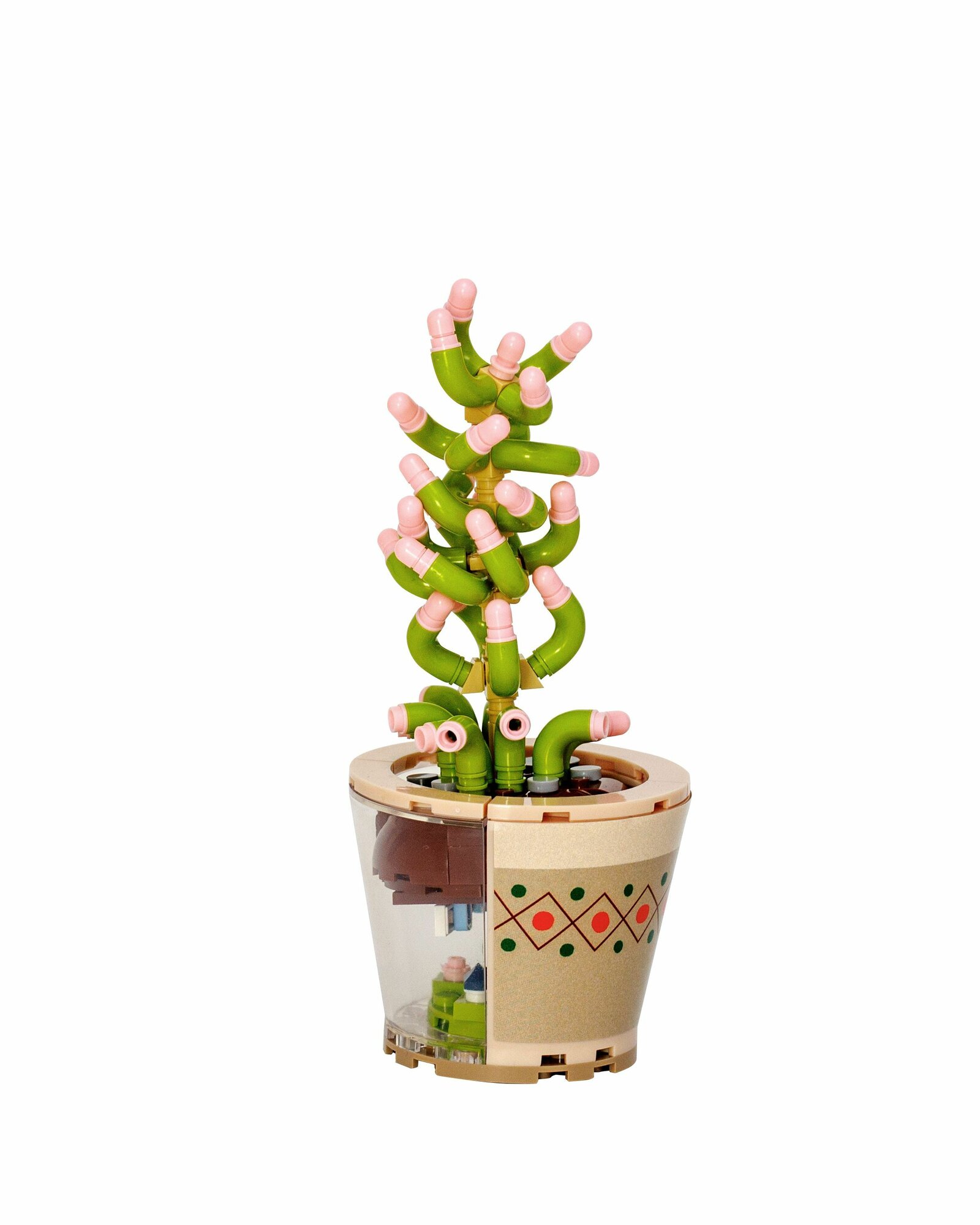 Конструктор для девочки из серии "Суккулент" WONDER MOON 804207, Зеленый кактус, 222 детали, совместим с моделями других известных брендов