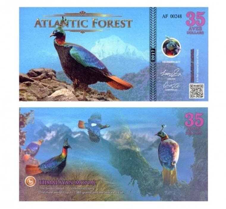 Атлантический лес 35 долларов 2017 павлин, сувенирная копия, банкноты и купюры редкие коллекционные