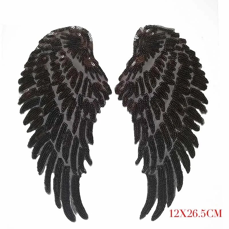 Блестящие крылья ангела нашивка Black