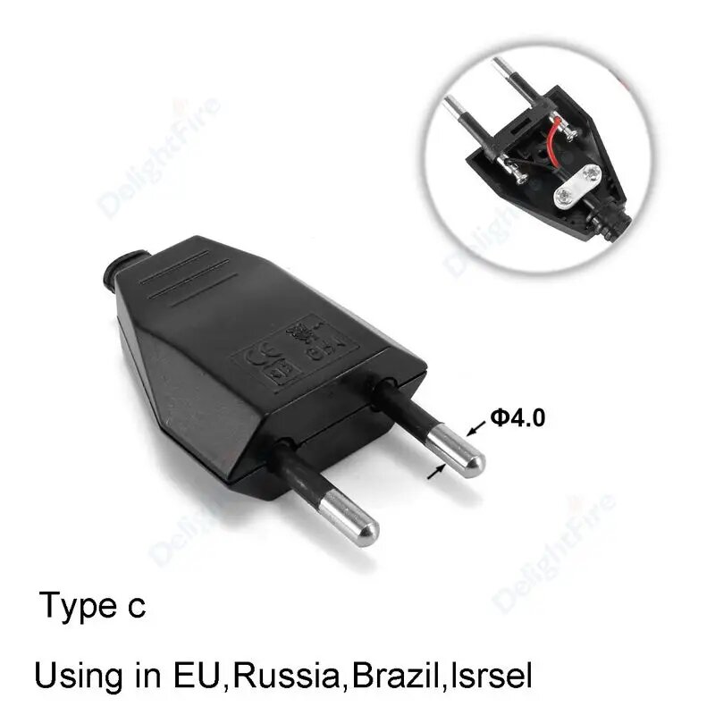 Европейский адаптер DelightFire EU Plug-Black 4.0mm