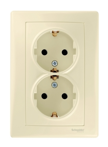 SDN3000747 Розетка двойная с з/к шторки, беж