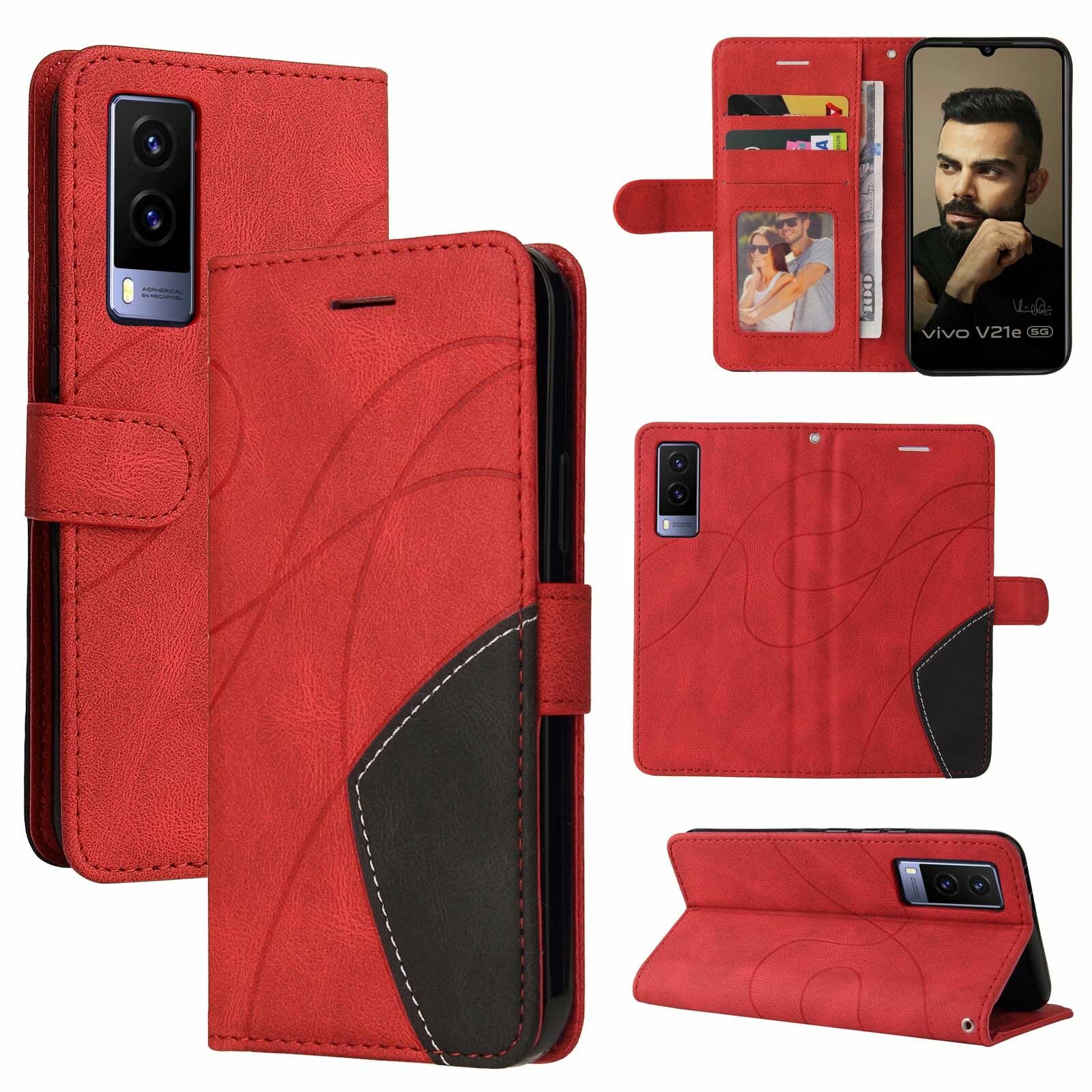 YIKATU Чехол Книжка Для VIVO V21E 5G(Виво V21E 5G) Магнитной Застежкой Хлятиком И Отделением Под Карты Кожаный