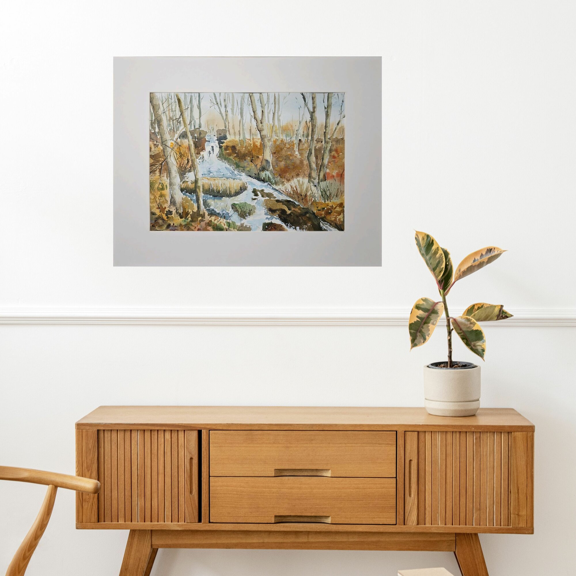 Картина авторская акварельная в паспарту 30х40 см на стену для интерьера "Водопад на Белке"