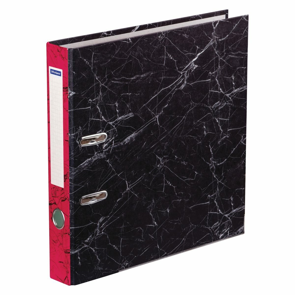 Папка-регистратор OfficeSpace (50мм, А4, до 350л, картон "под мрамор") черная, красный корешок (274410)