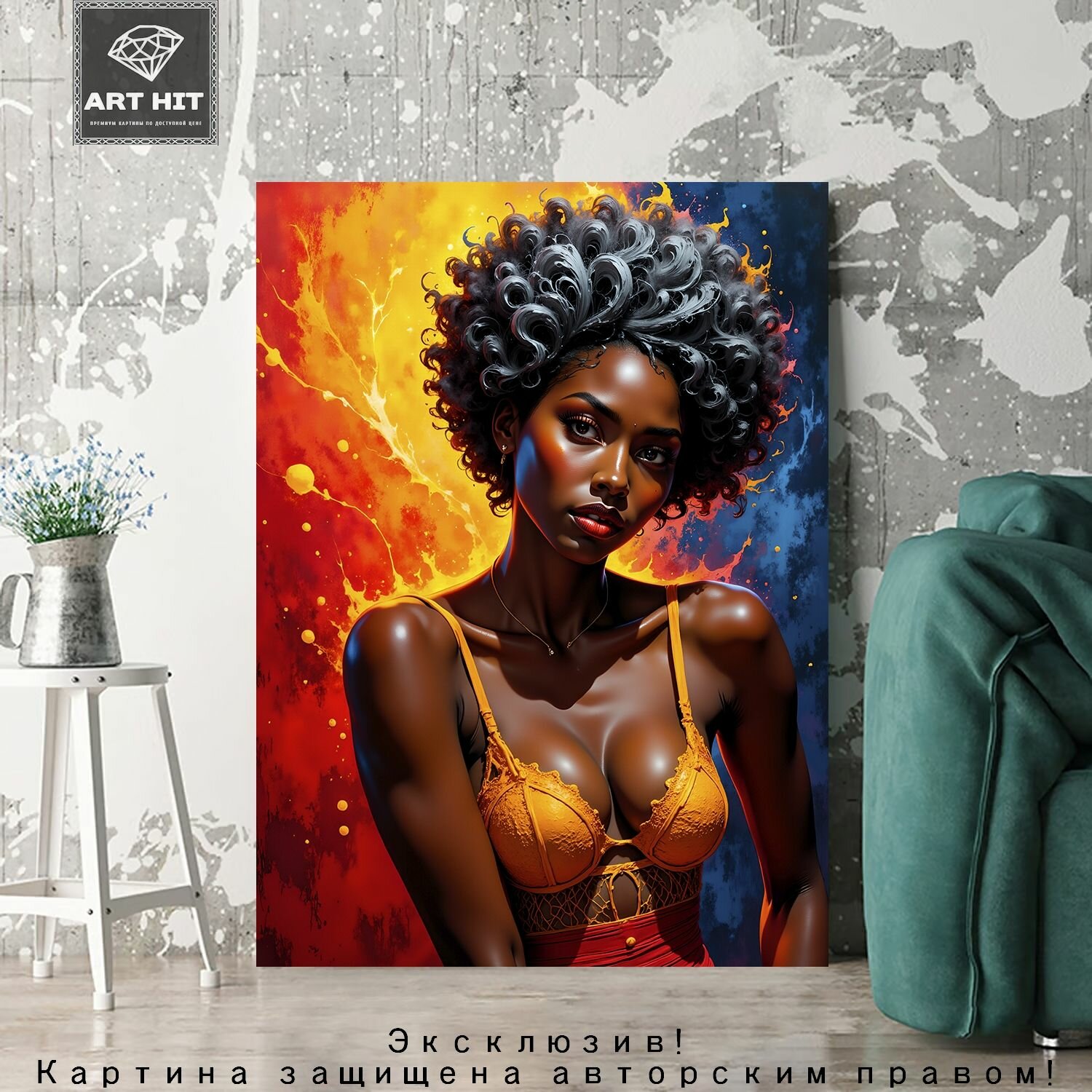 Картина "Голая девушка", 40x60 см, поп-арт, на подрамнике, хлопковый холст