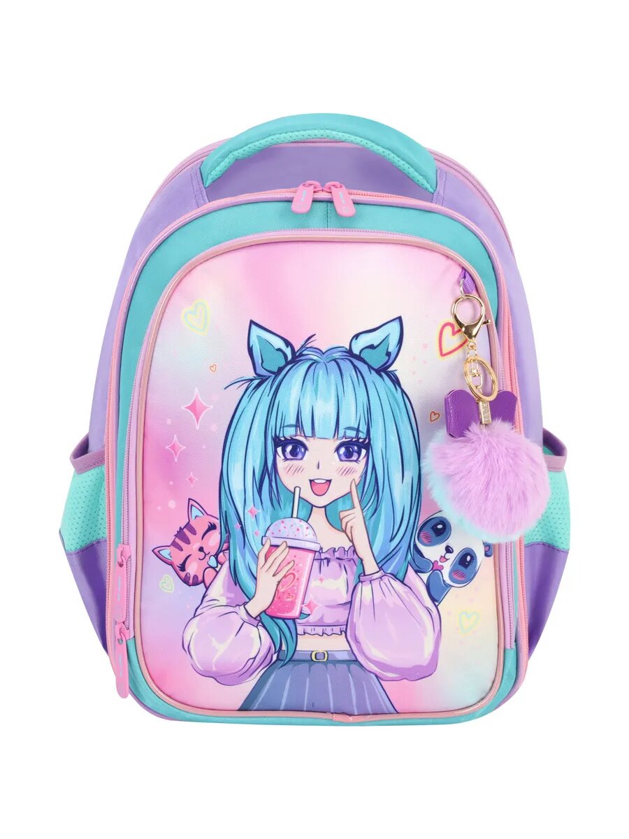 Школьный рюкзак кокос "Princess", с брелоком, для девочек, 2 отделения
