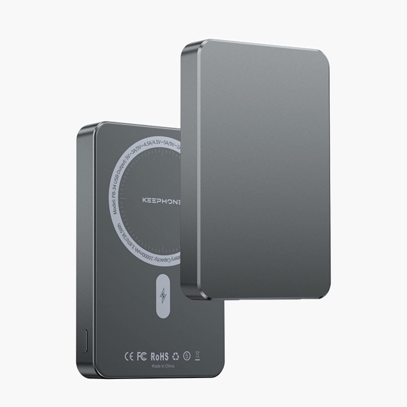 Беспроводной блок питания KEEPHONE Lucci / Быстрая зарядка аккумулятора: 10000 мАч, Повербанк — Gunmetal
