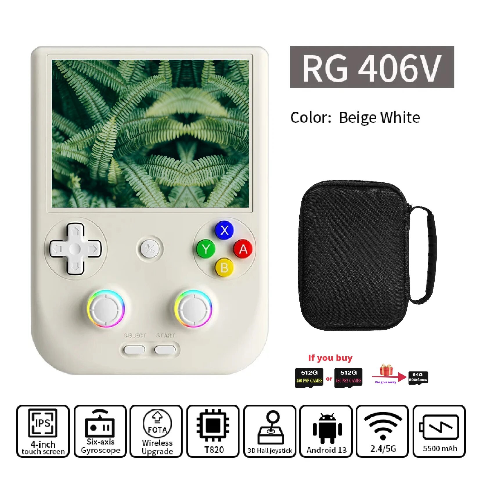 Anbernic RG406V портативная консоль, 256G, 45k игр, белая
