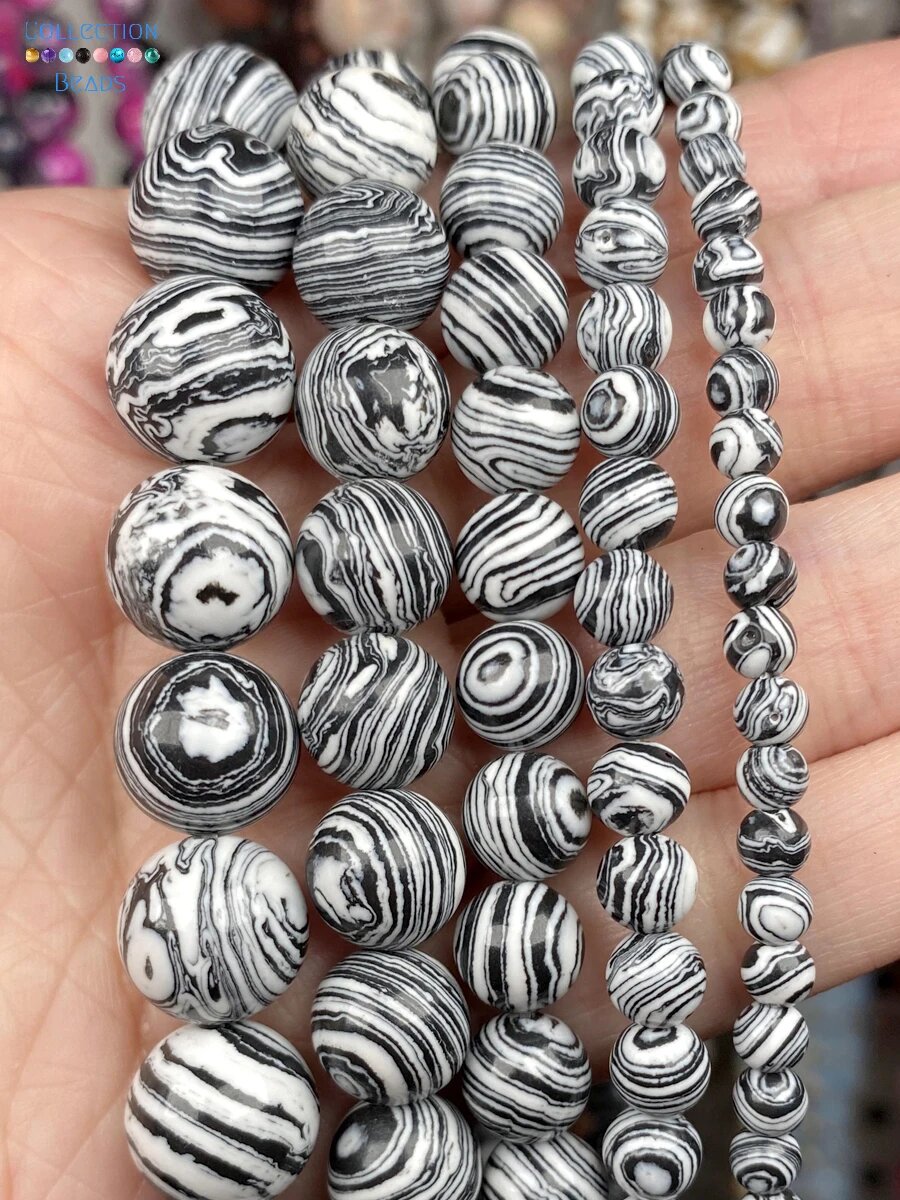 Малахитовые бусины CUIMD 4 6 8 10 12 мм 8mm, Black White