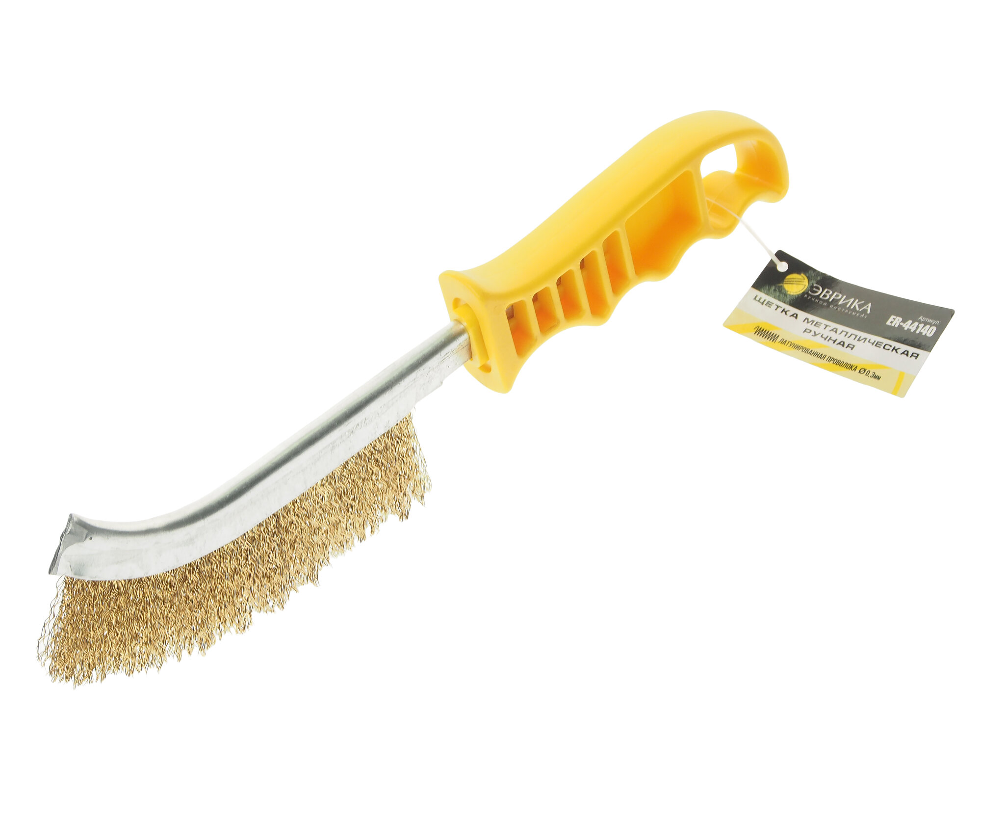 Щетка металлическая 140х245мм ручная, латунная проволока 0,3мм с пластиковой рукояткой эврика ER-44140