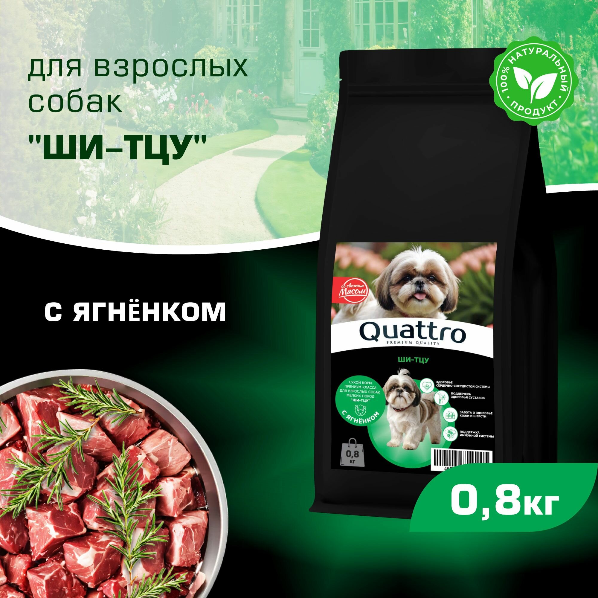 Quattro корм для взрослых собак породы Ши-тцу, с ягненком 800 гр