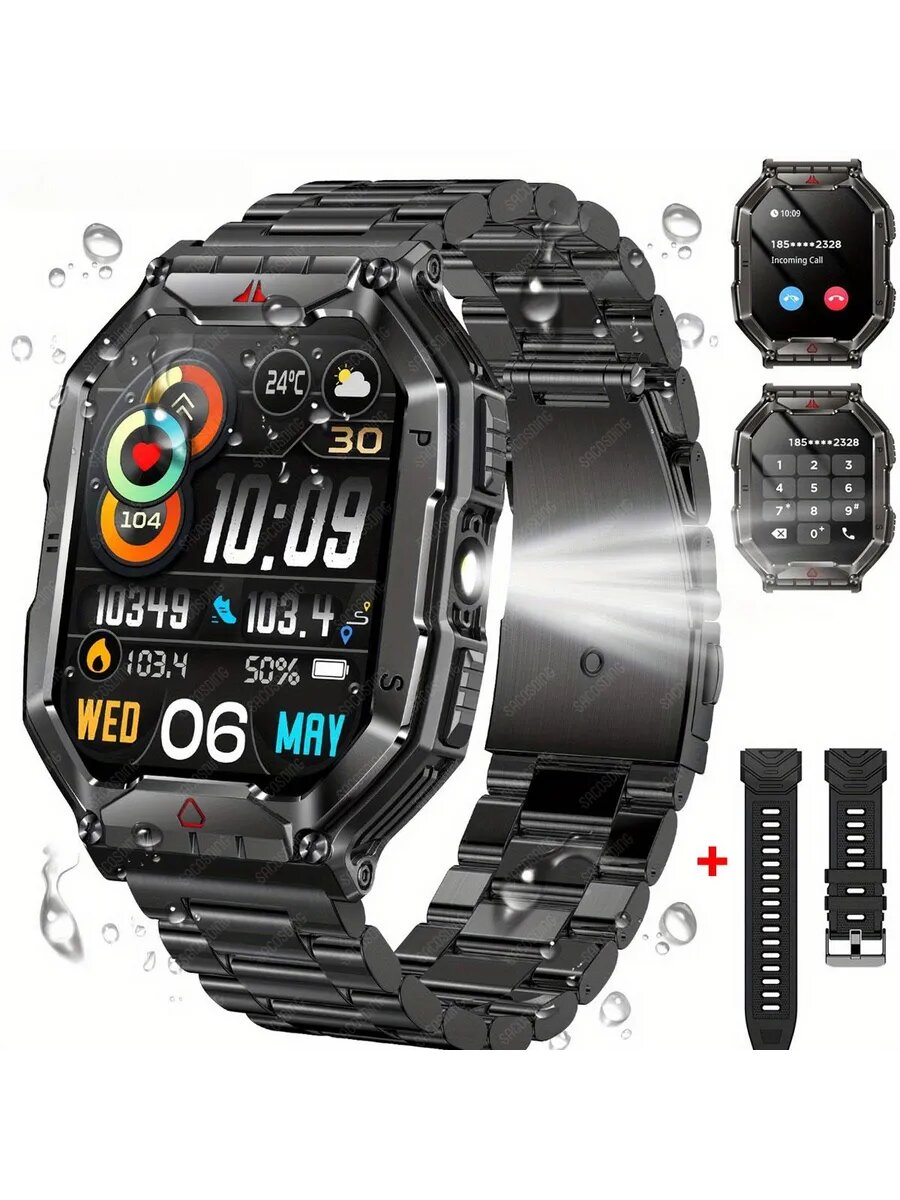 Умные часы для мужчин с GPS-компасом,2.1, черный