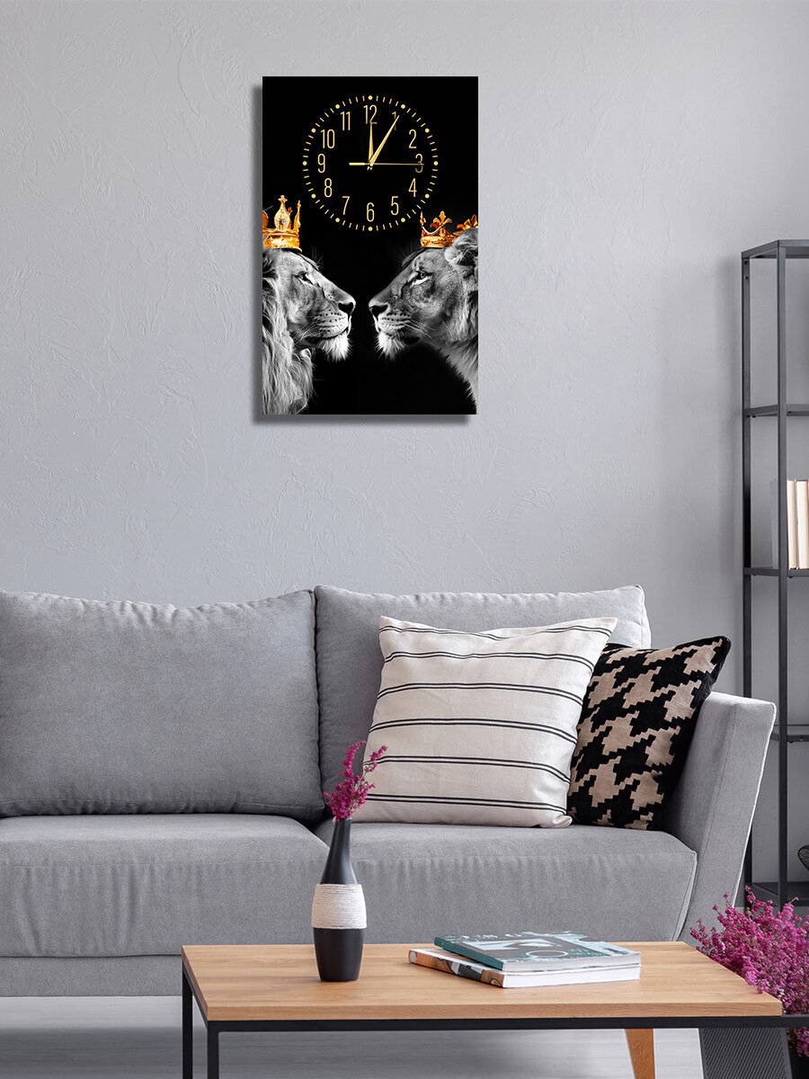Картина - часы настенные на холсте LOFTime Лев львица корона Ч-654-3555