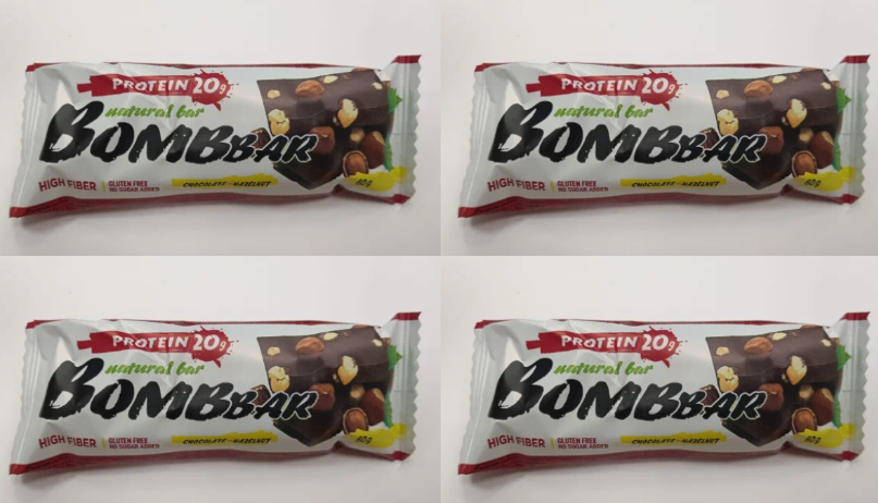 Батончик Bombbar с высоким содержанием протеина, Шоколад-фундук, 60 гр, 4 шт