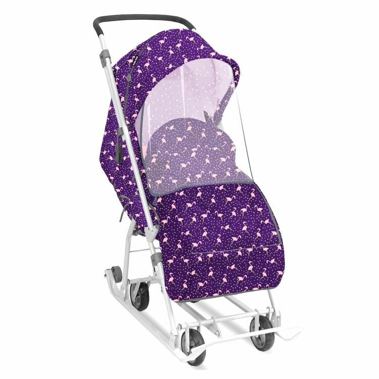 Санки-коляска Наши детки НДТ3-1К/5 с фламинго сливовый