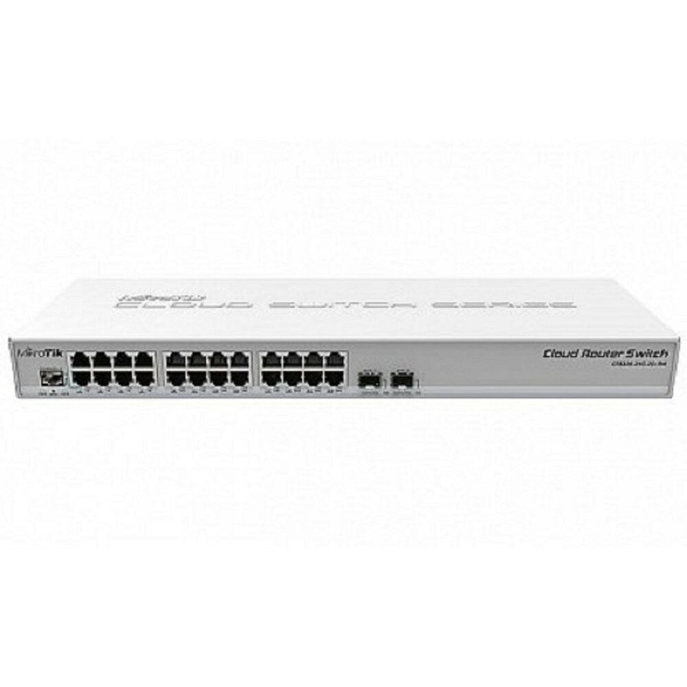 Коммутатор MikroTik CRS326-24G-2S+RM гигабитный управляемый L3, 24xRJ45 1Гбит/с, 2xSFP+ 10Гбит/с, 1xConsol, PoE, RouterOS L5, 1U rackmount