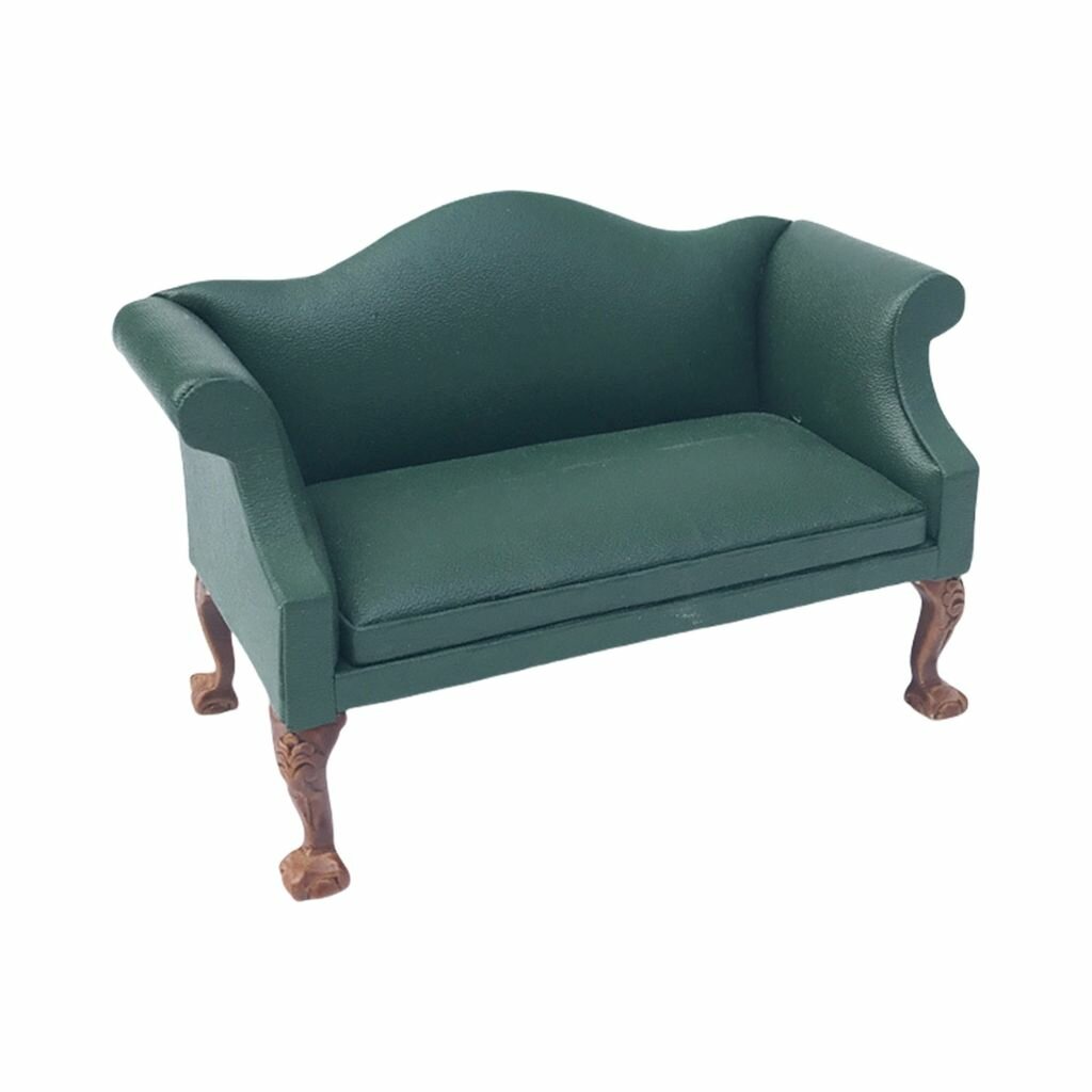 Аксессуары для кукол,1:12 миниатюра мебели для кукольного домика, двуспальный кожаный диван - зеленый