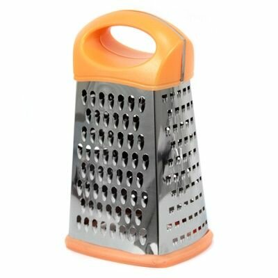 Терка КНР из нержавеющей стали четырехгранная, пластмассовая ручка, 21,5 см съемная силиконовая подставка, цвета микс