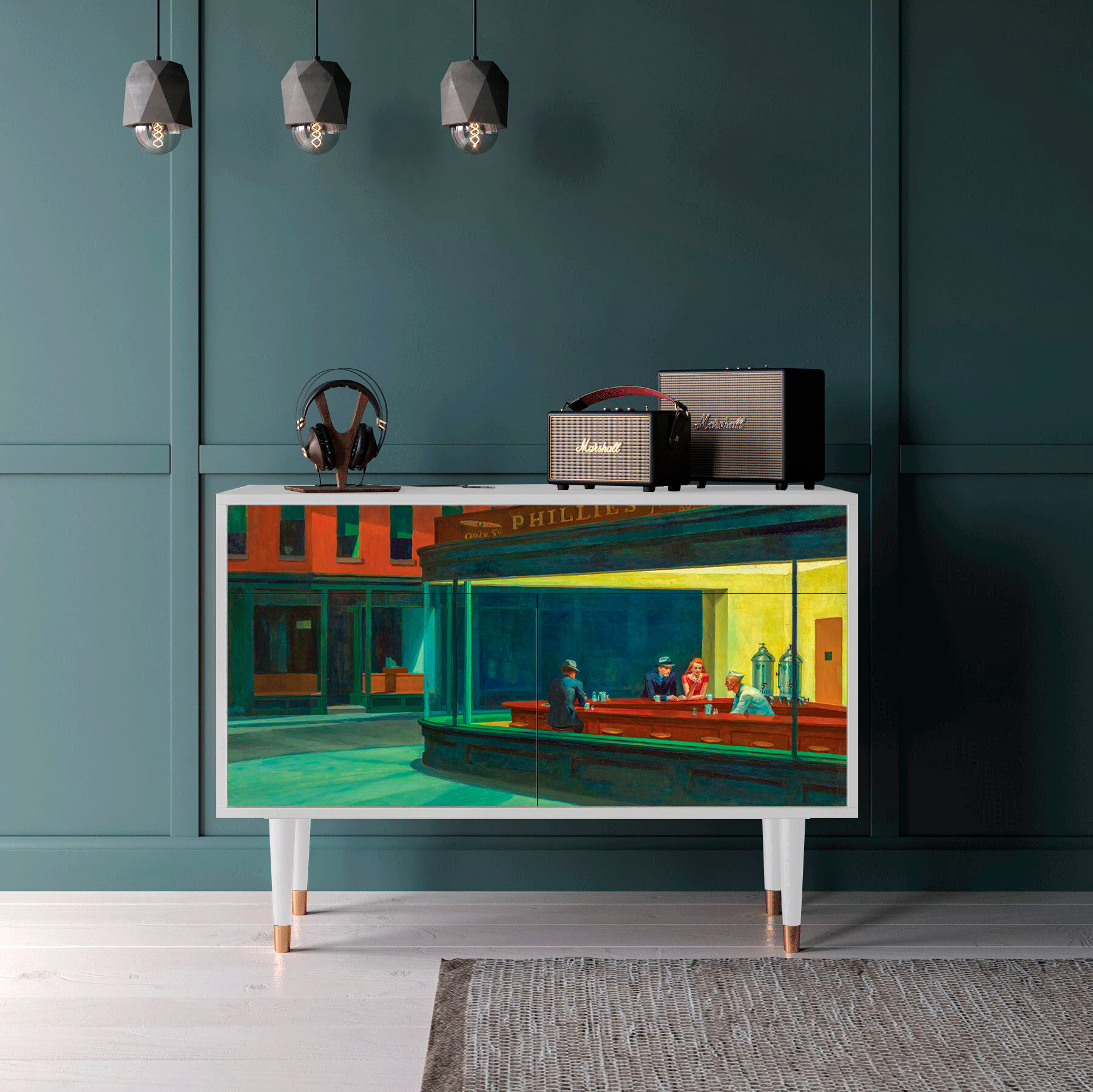 Комод - STORYZ - BS4 Nighthawks by Edward Hopper, Размер - 115 x 85 x 48 см, Цвет корпуса - Белый