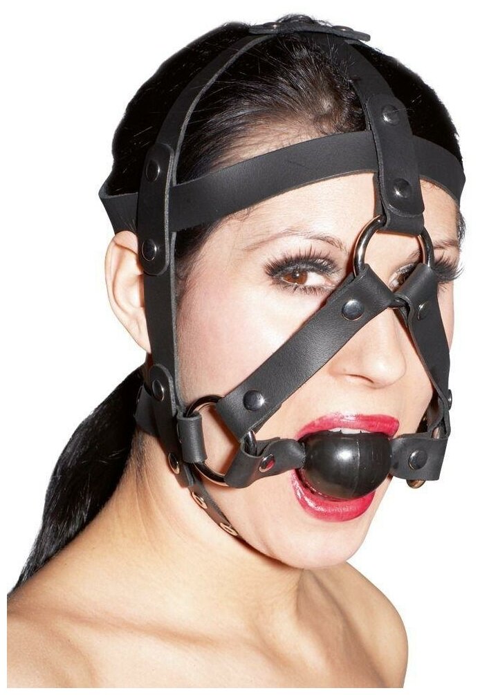 Маска с кляпом BDSM "ZADO Harness", кожа, унисекс, размер one size, чёрная