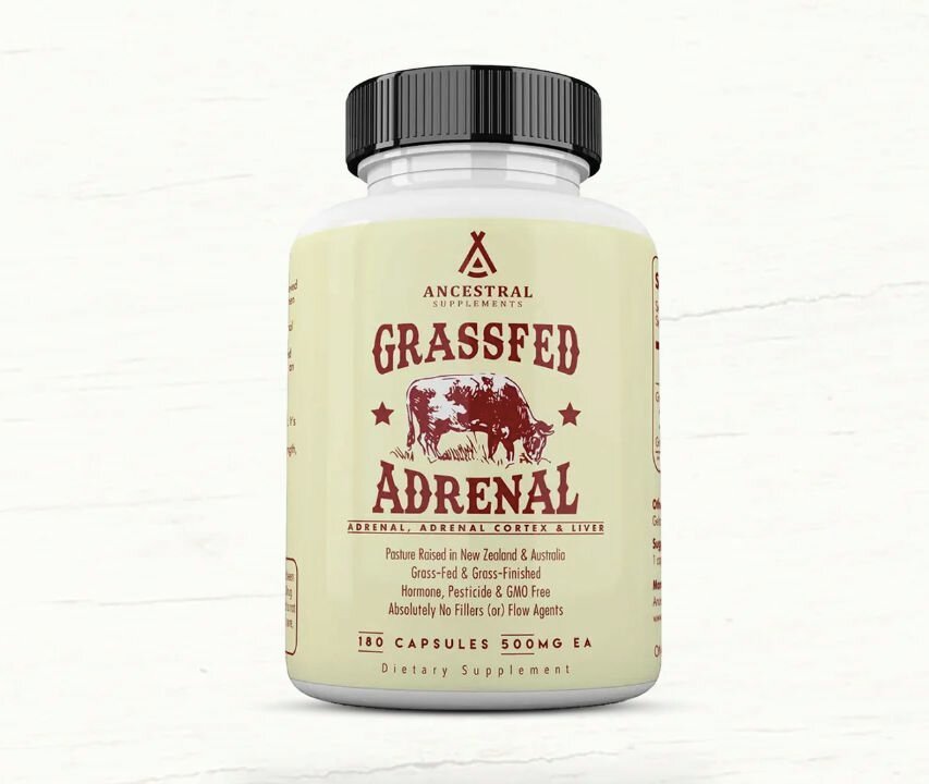 Ancestral Supplements, Вытяжка из говяжьих надпочечников, травяной откорм, Grass-fed Adrenal, 180 капсул