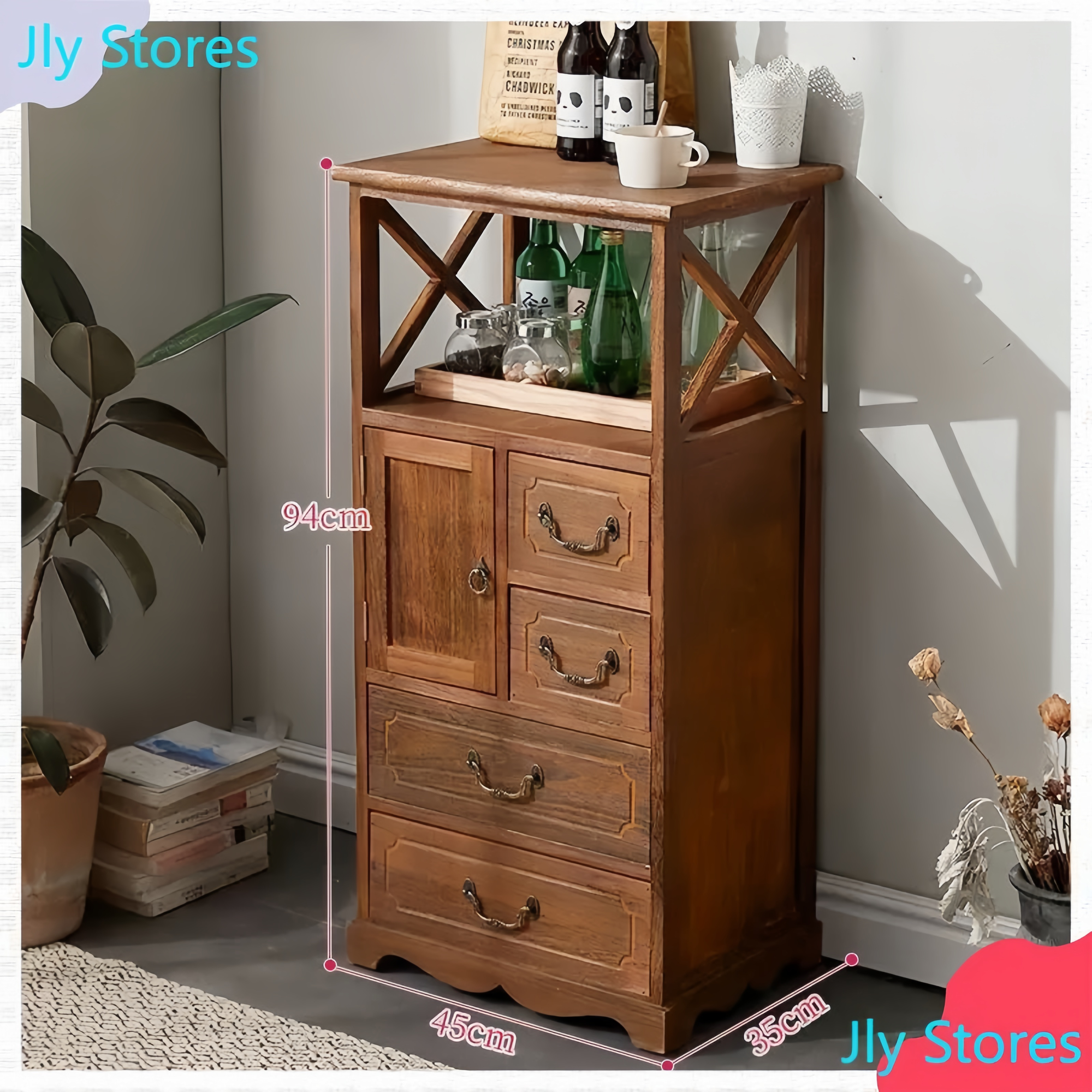 Комод, дерево, 4 ящика, темно-бордовая отделка, 45 см x 35 см x 94 см