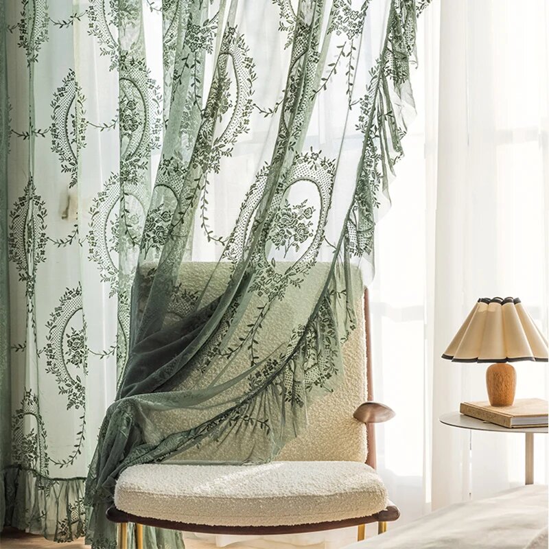 AiFish темно-зелёные полупрозрачные шторы из полиэстера, Dark Green Tulle, 1PC W150 x H240cm, Rod Pocket