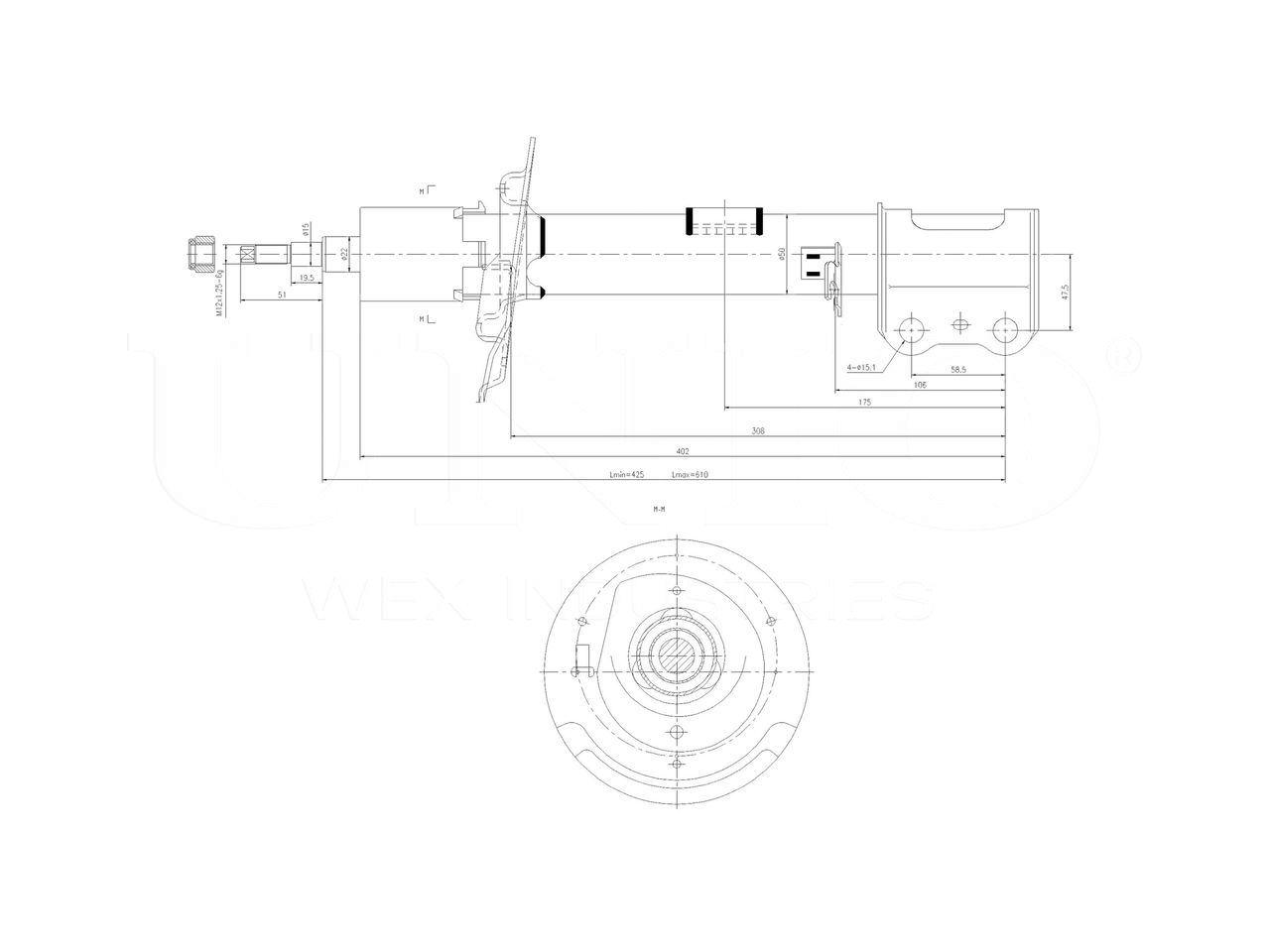UNIO SAB-10382 (T152905020) амортизатор подвески амортизатор газовый передней подвески правый