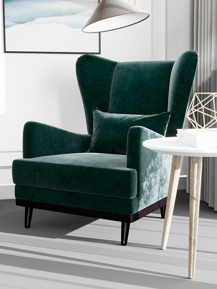 Кресло мягкое Лорд, в гостиную, велюр темно-зеленый, Style4Life
