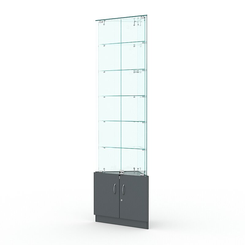 Витрина стеклянная "истра" угловая №505-У трехгранная (с дверками, бока - стекло), Темно-Серый