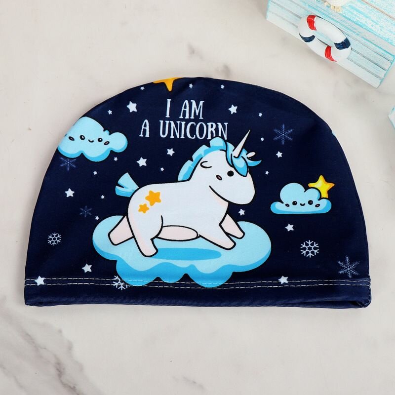 Шапочка для плавания Happy Kid белая единорожка детская тканевая маленькая для бассейна текстильная для девочки