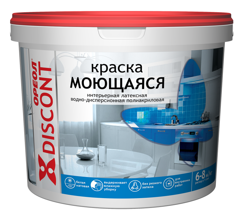 Ореол Дисконт интерьерная моющаяся водно-дисперсионная полиакриловая, Белый