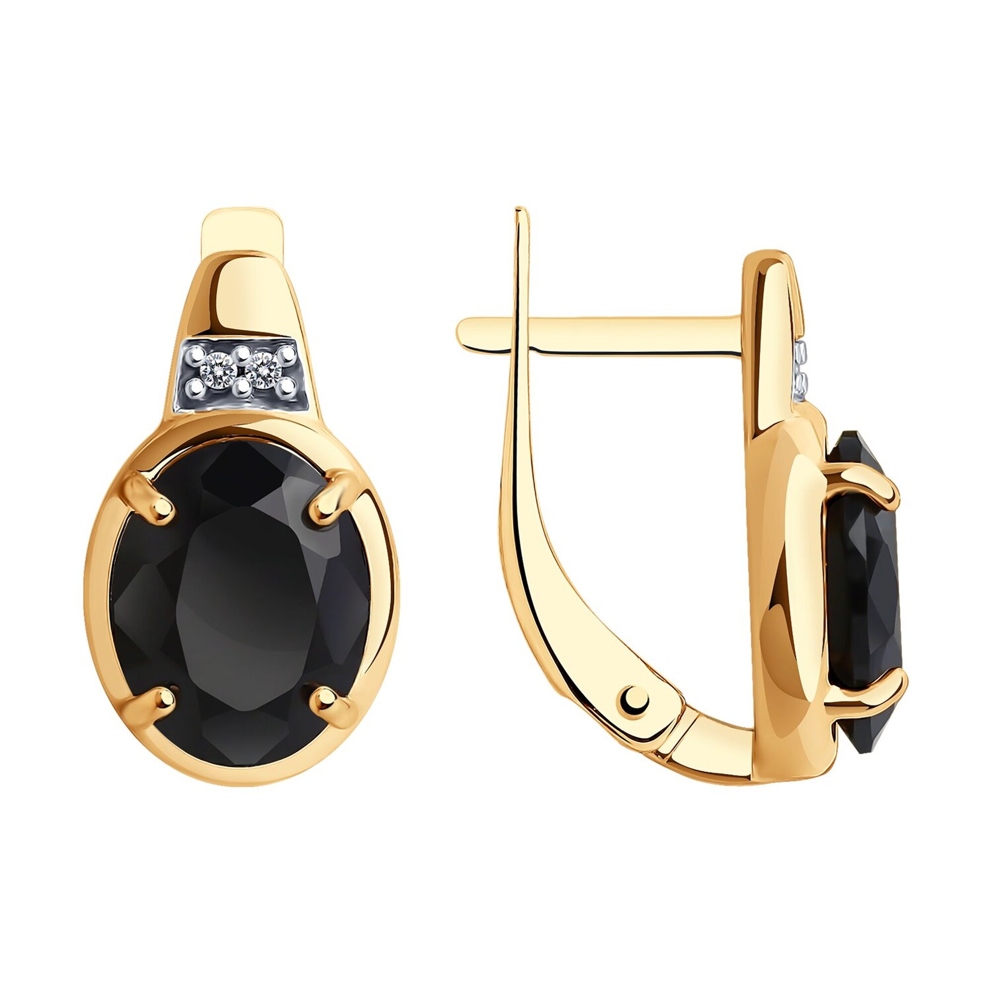 Серьги, серебро, 925 проба, золочение, фианит, шпинель