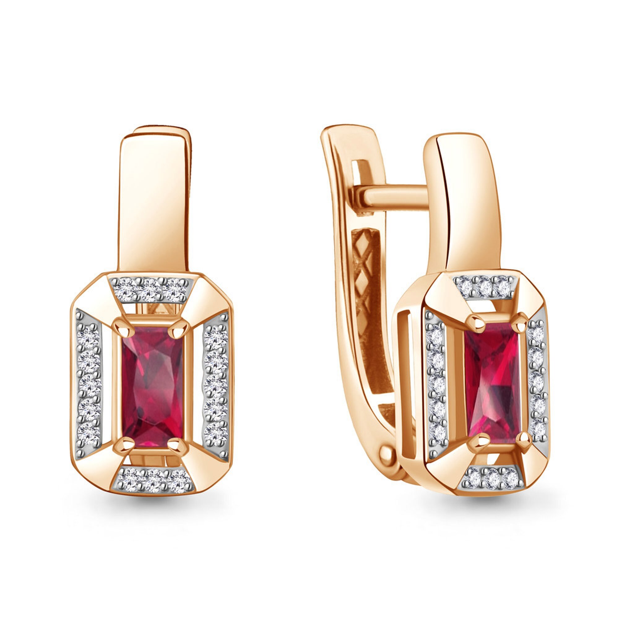 Серьги, красное золото, 585 проба, бриллиант, рубин