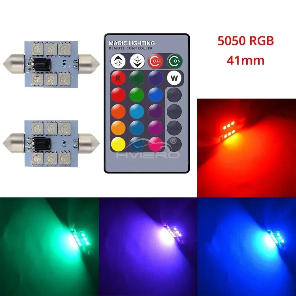 2 шт. RGB LED C5W 5050 41mm, многоцветный, с пультом