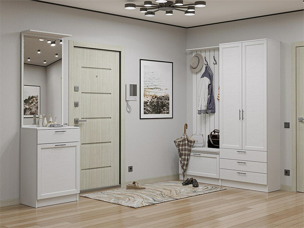 VVT Прихожая Стиль-04, каркас ЛДСП Белый, фасад МДФ White Silkwood, 2110*2200*380 White Silkwood
