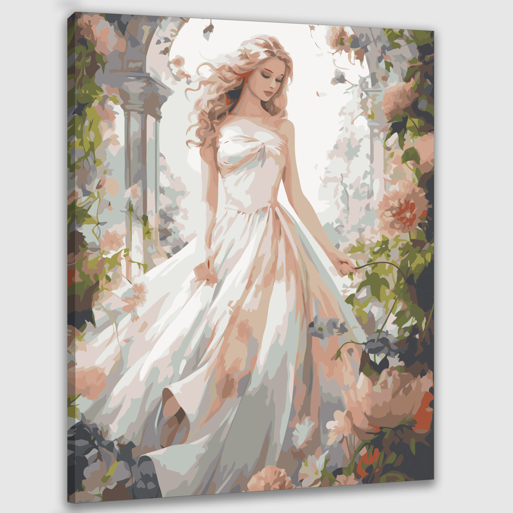Картина по номерам 40x50 см, акварель, картина, принцесса, сад, платье, цветочные узоры, пышный, мягкие тона, чарующая