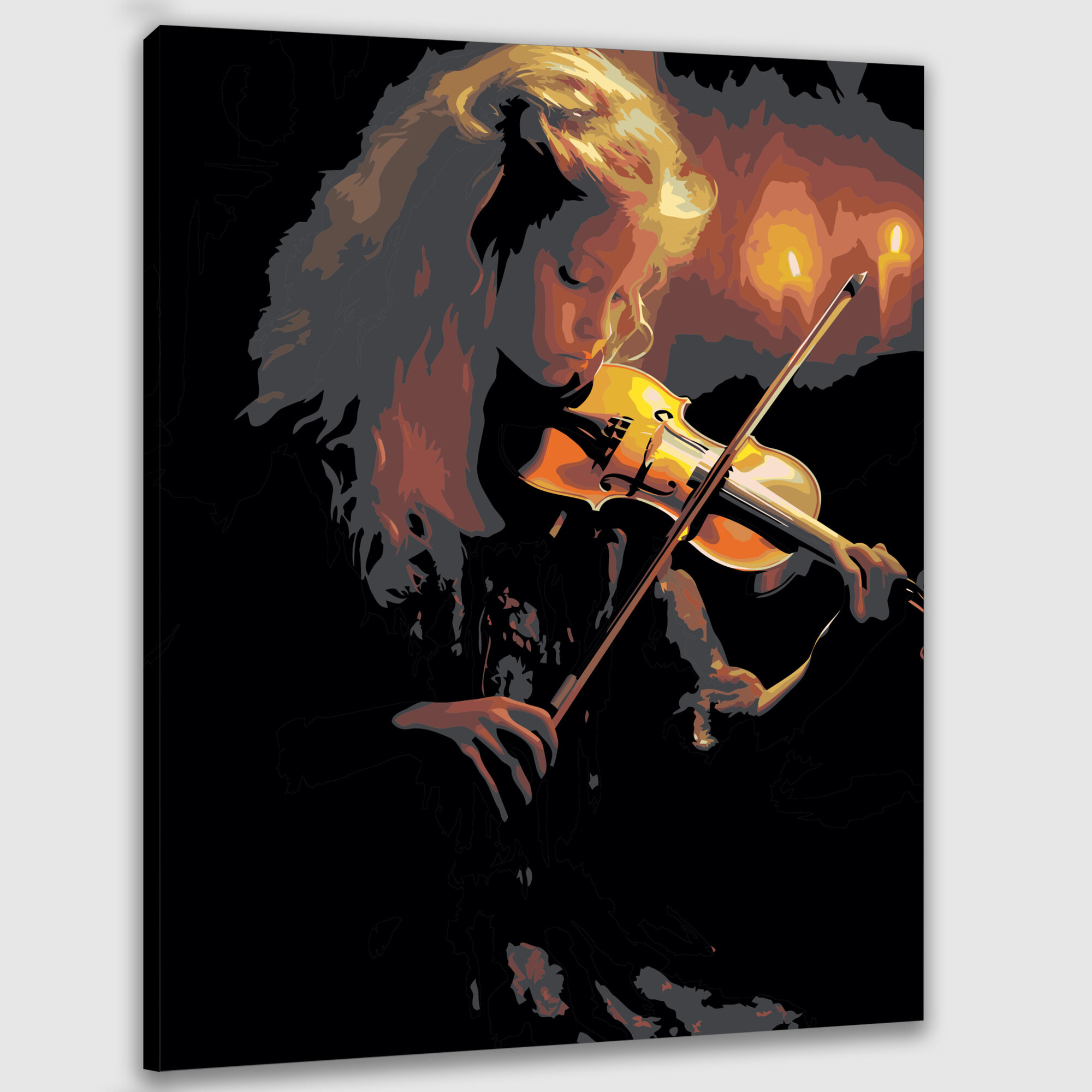 Картина по номерам 40x50 см, фотография, молодая девушка, скрипка, лицо, свет лампы, тени, стена, руки