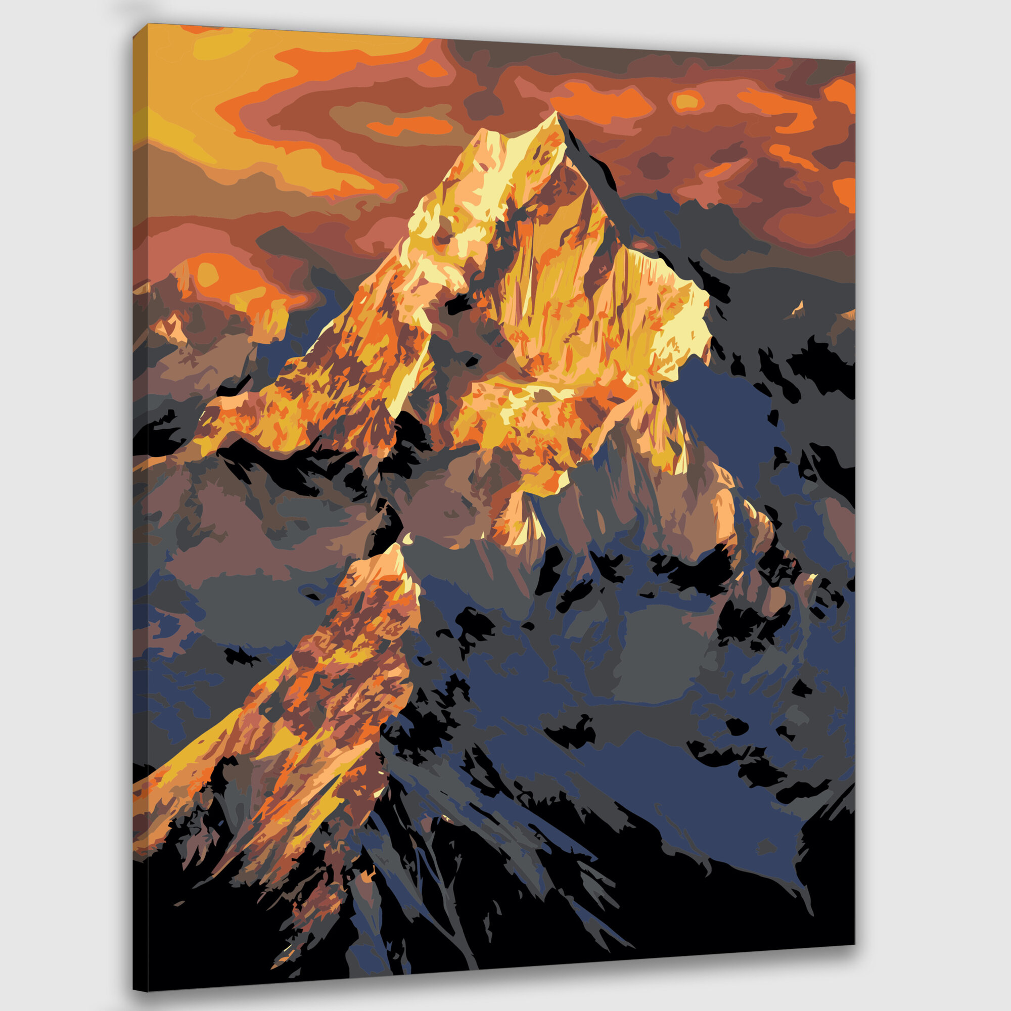 Картина по номерам 40x50 см, горы, хребет, закат, вертолет, пейзаж, свет, тени, контраст, композиция, вершины