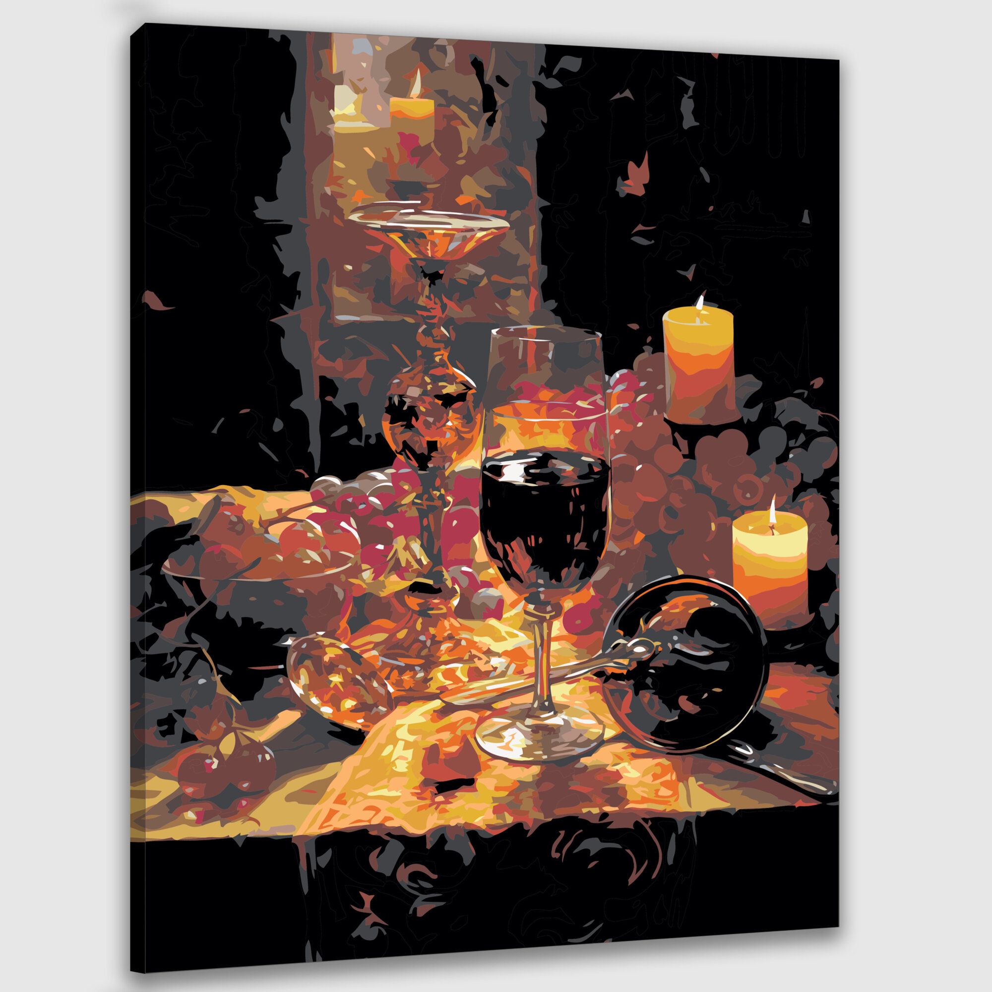 Картина по номерам 40x50 см, картина, масло, волшебное вино, бокал, стол, свечи, переливание, цвета, золото, фиолетовый