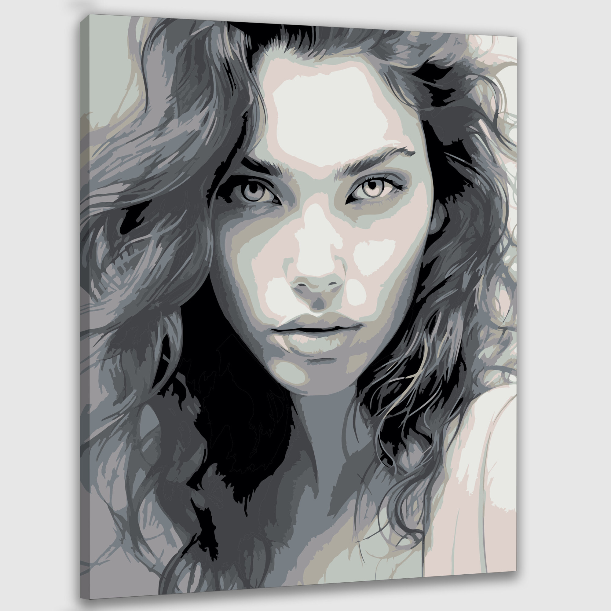 Картина по номерам 40x50 см, набросок, уголь, напряжение, страсть, лицо, девушка, тени, глубина, эмоциональность