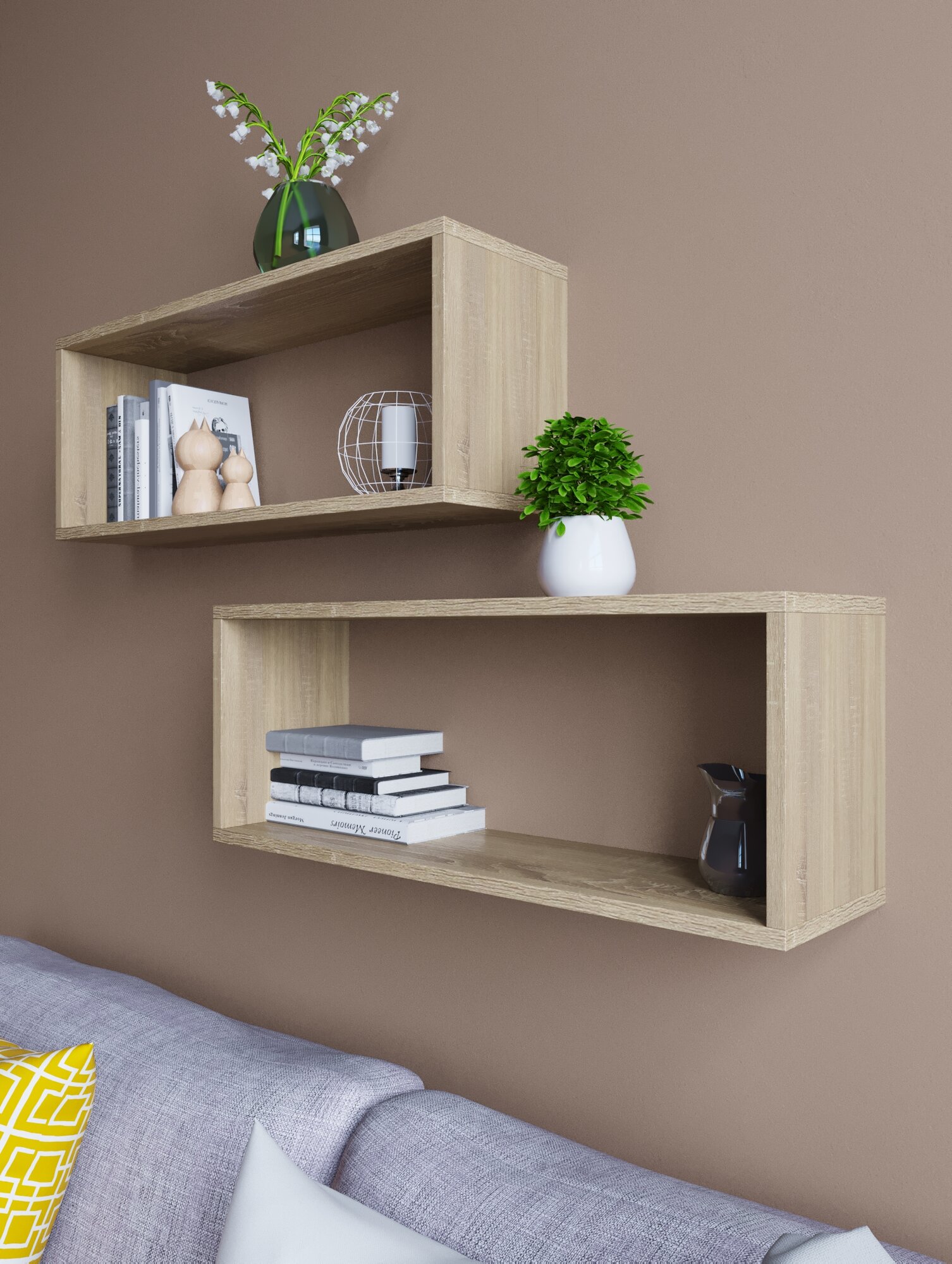 Книжная полка "Сонома", ЛДСП, скандинавский стиль, для фото, сувениров, кухни, ванной, 2 штуки